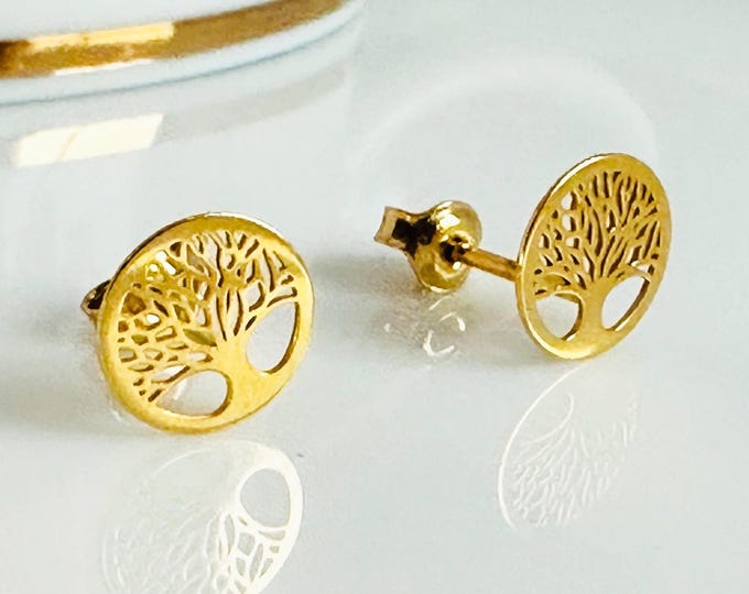 TREE Stud Earrings, Tiny Tree Jewellery, Family Tree of Life Earrings ...