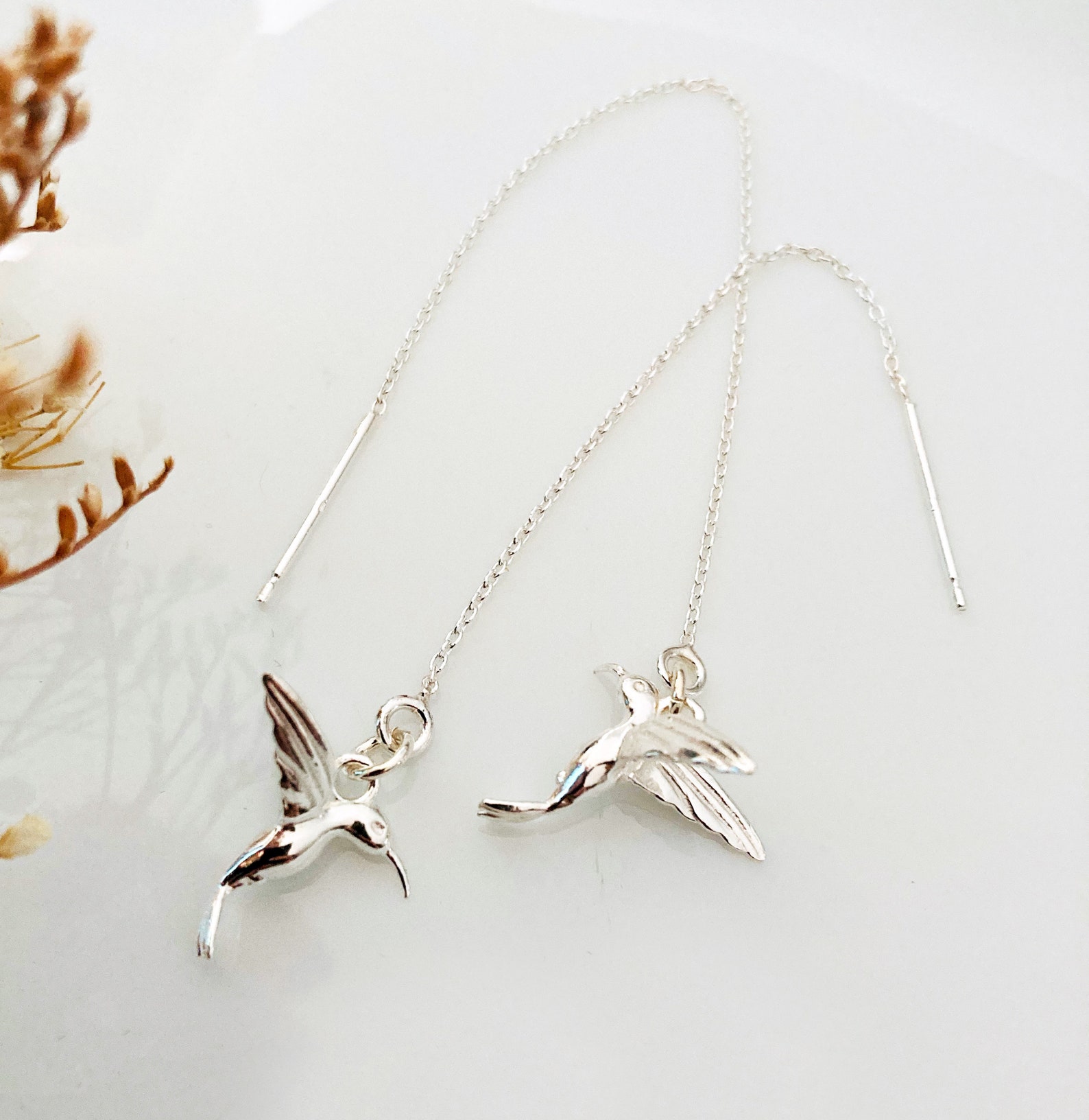 Hummingbird Earrings, Gold Hummingbird Charm Earrings, Long Colibri ...