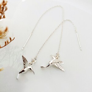 Hummingbird Earrings, Gold Hummingbird Charm Earrings, Long Colibri ...