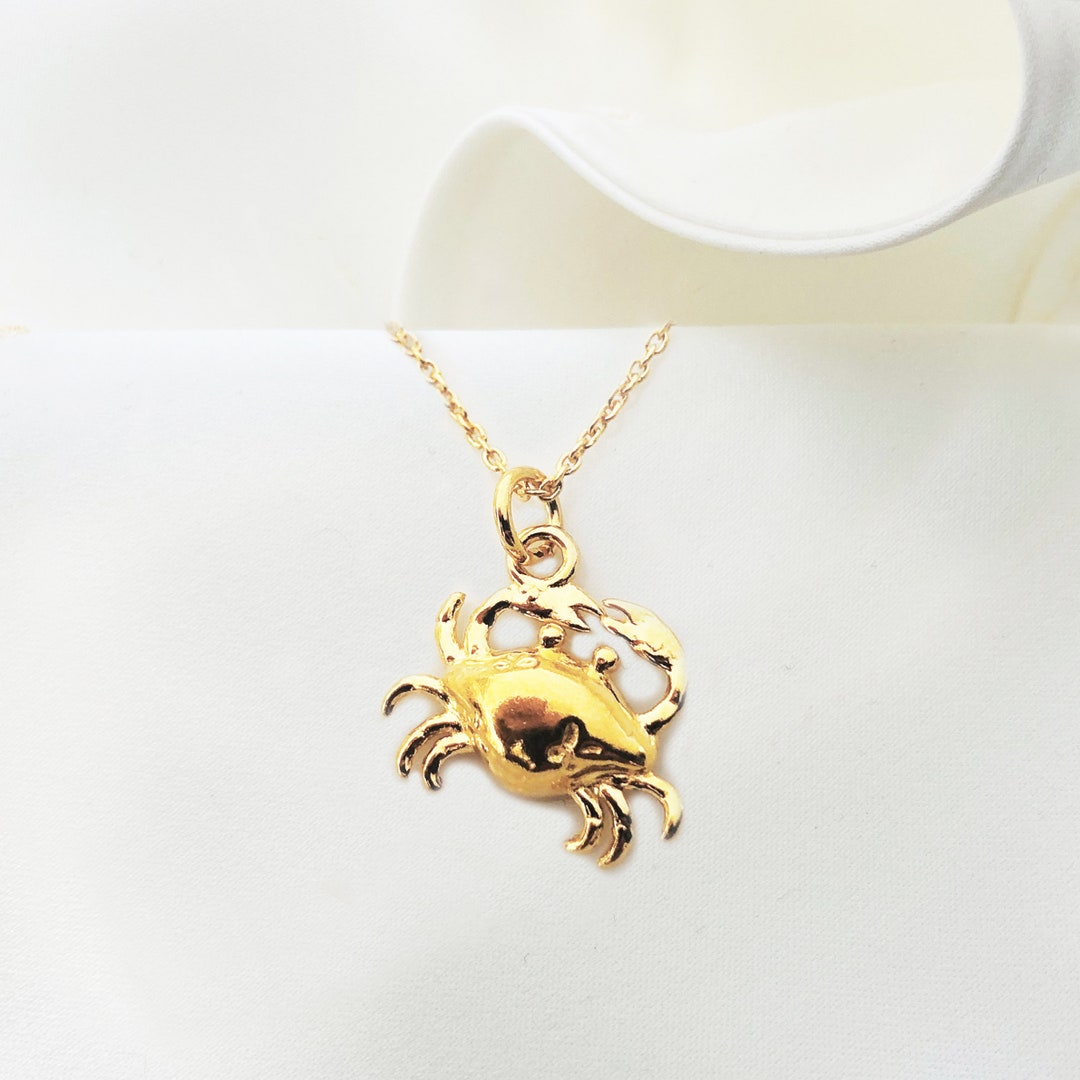 Crab Necklace, Tiny Gold Plated Crab Charm, Sea Lover Gift Summer ...