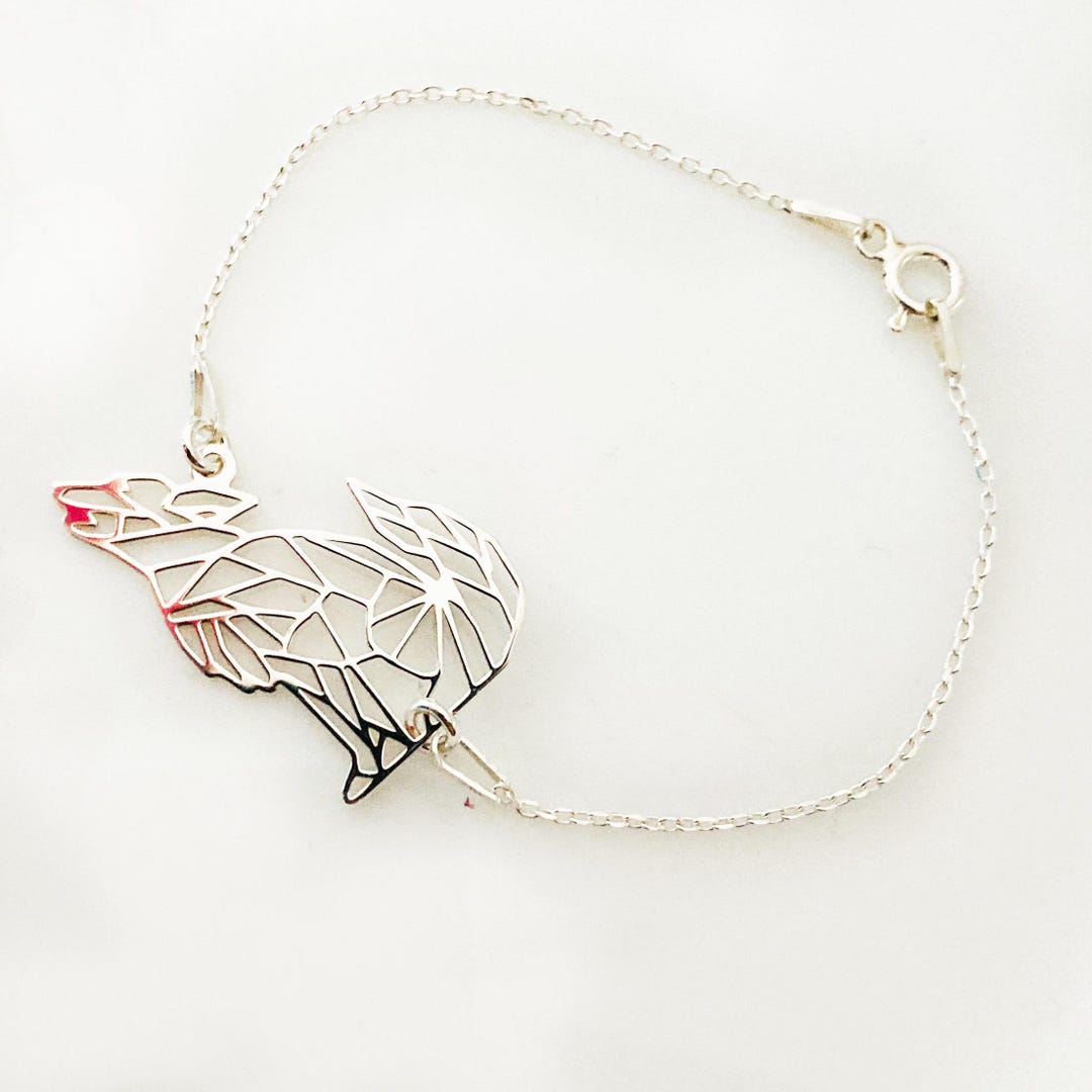 Silver Wolf Bracelet, Wolf Jewelry, Howling Wolf Charm , Dainty Wolf ...