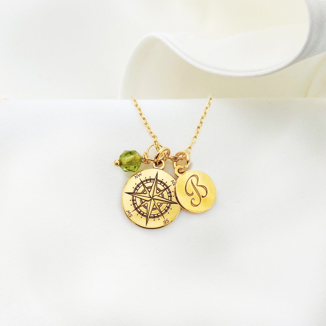 Personalized COMPASS Necklace, Gold Compass Necklace With Initial Charm ...