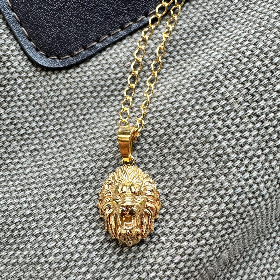 Gold Lion Necklace, Mens Lion Pendant, Mens Vintage Lion Head Necklace ...