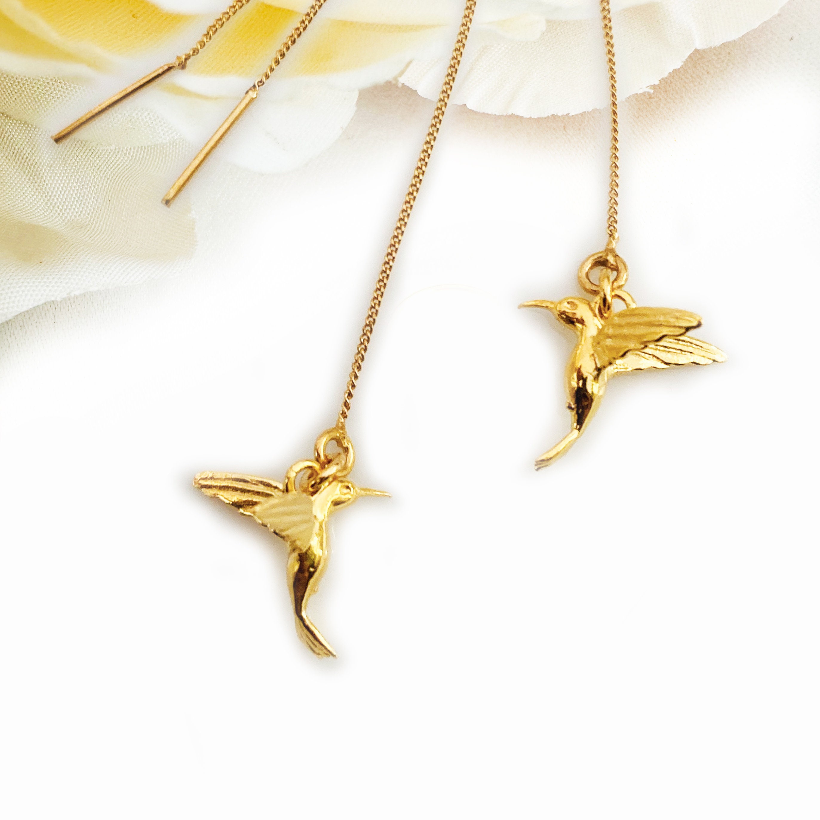 Hummingbird Earrings, Gold Hummingbird Charm Earrings, Long Colibri ...