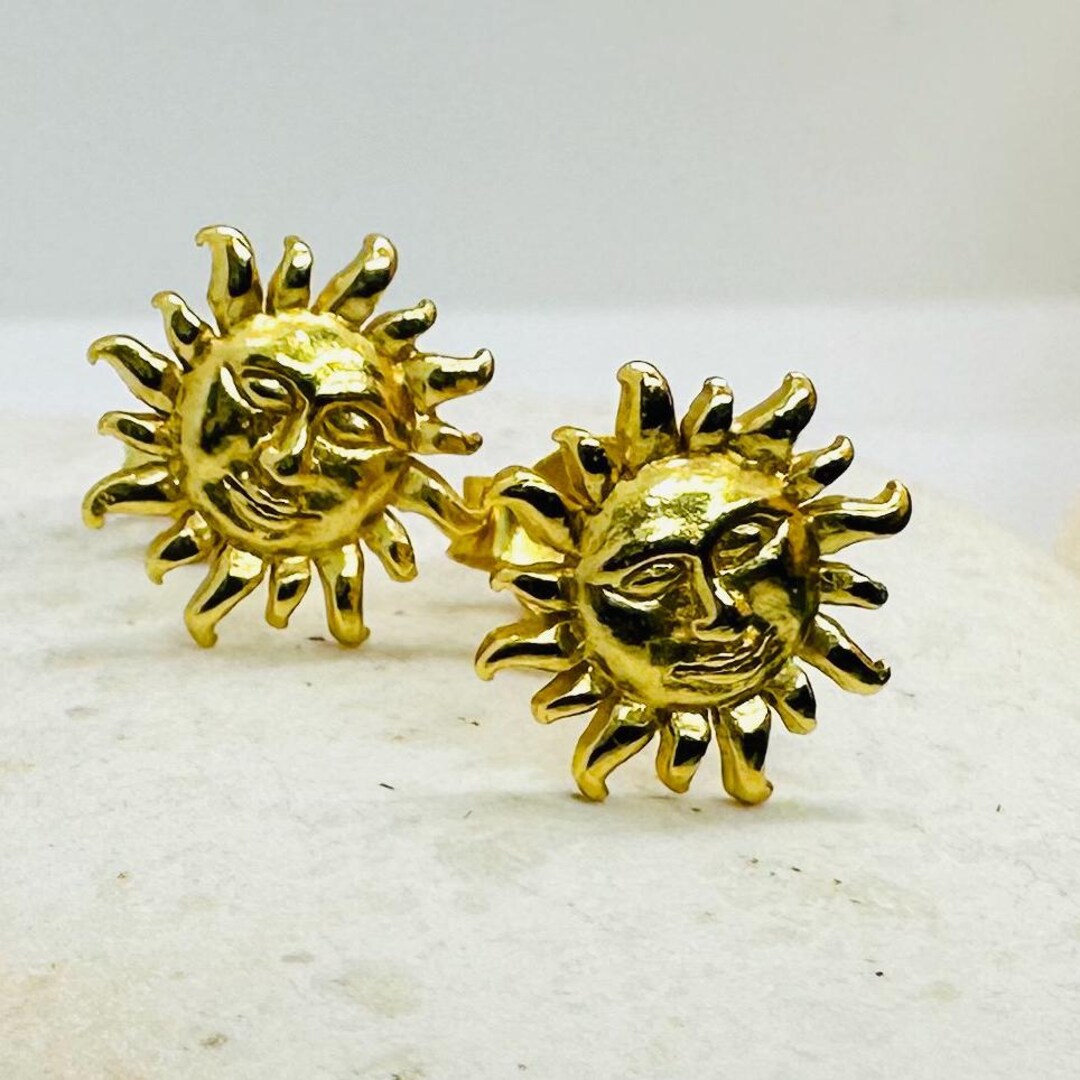 Gold Sun Stud Earrings, Small Sun Face Earrings , Dainty Studs Gift for ...