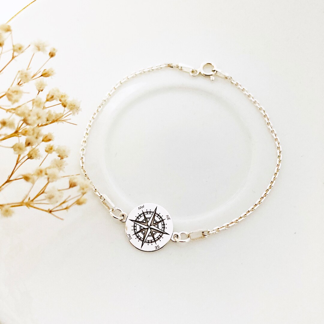 Compass Bracelet Sterling Silver Compass Globetrotter Gift - Etsy