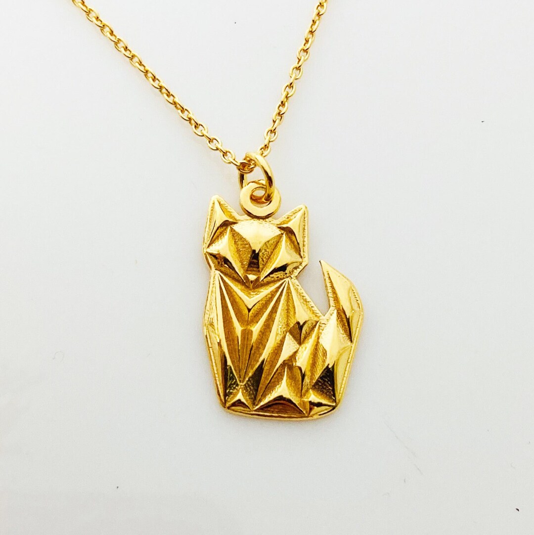 Collar CAT chapado en oro, colgante CAT de origami, collar de gato ...