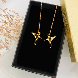 Hummingbird Earrings, Gold Hummingbird Charm Earrings, Long Colibri ...