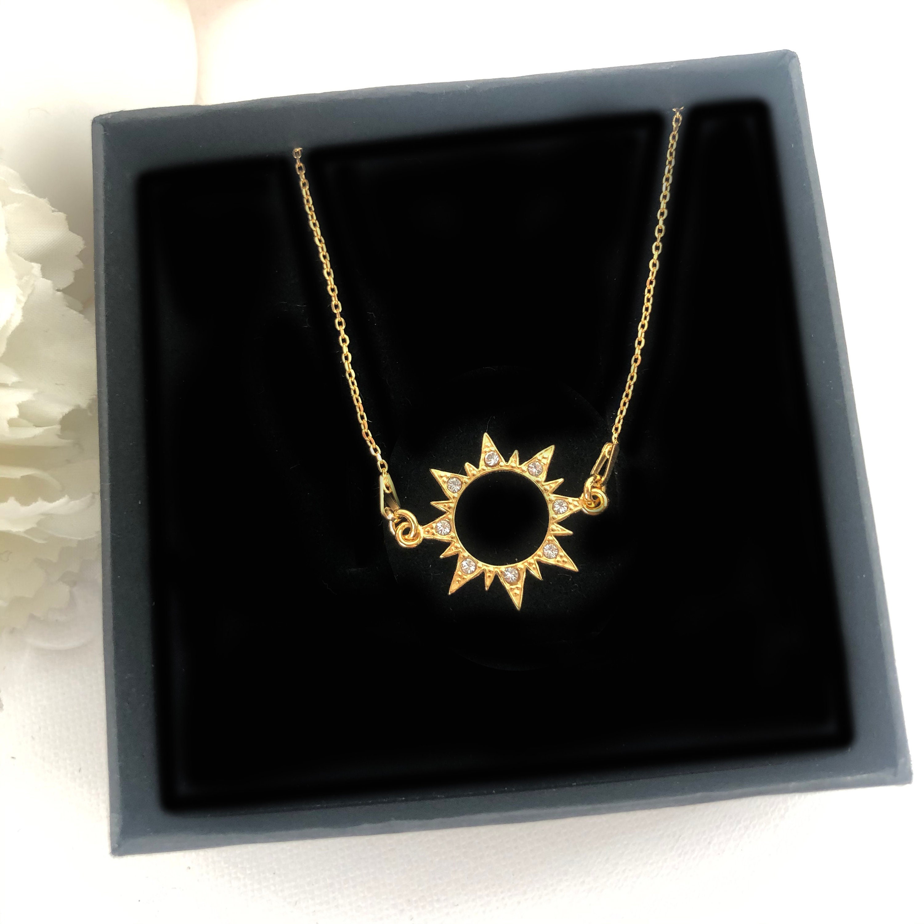 Gold Sun NECKLACE, Cubic Zirconia Sun Layering Necklace, Sun Charm ...