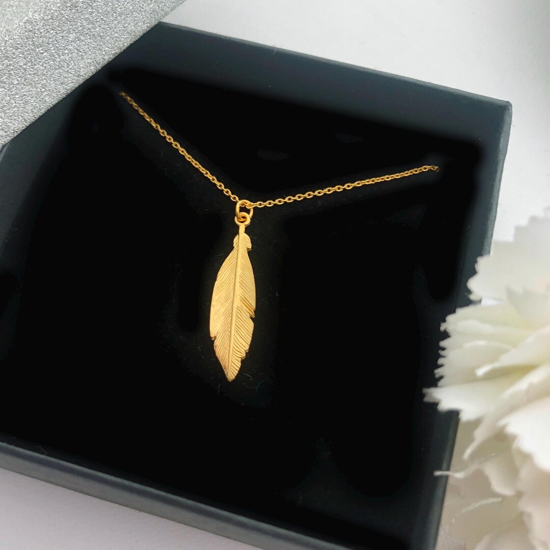 Gold Feather Necklace, Dainty Feather Jewelry, Simple Necklace, Flowing ...