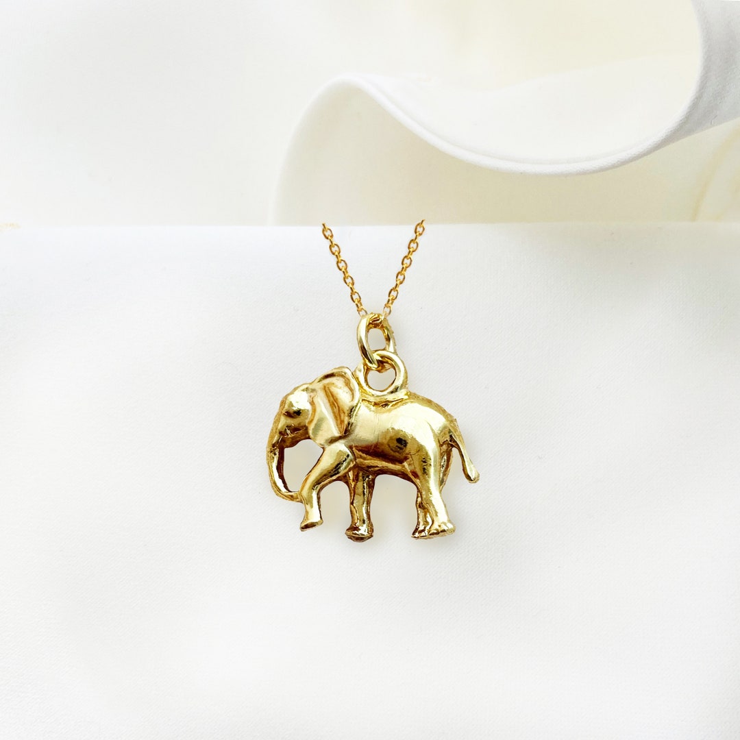 Personalised Gold Elephant Necklace, 3d Tiny Elephant Charm Necklace ...