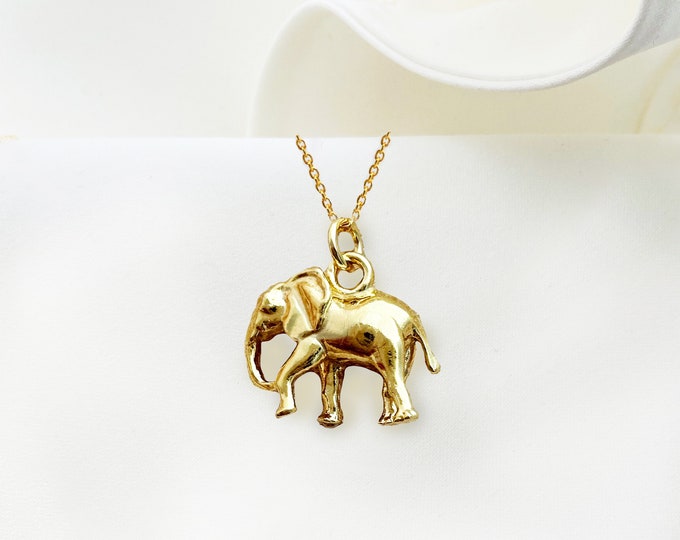Personalised Gold Elephant Necklace, 3d Tiny Elephant Charm Necklace ...