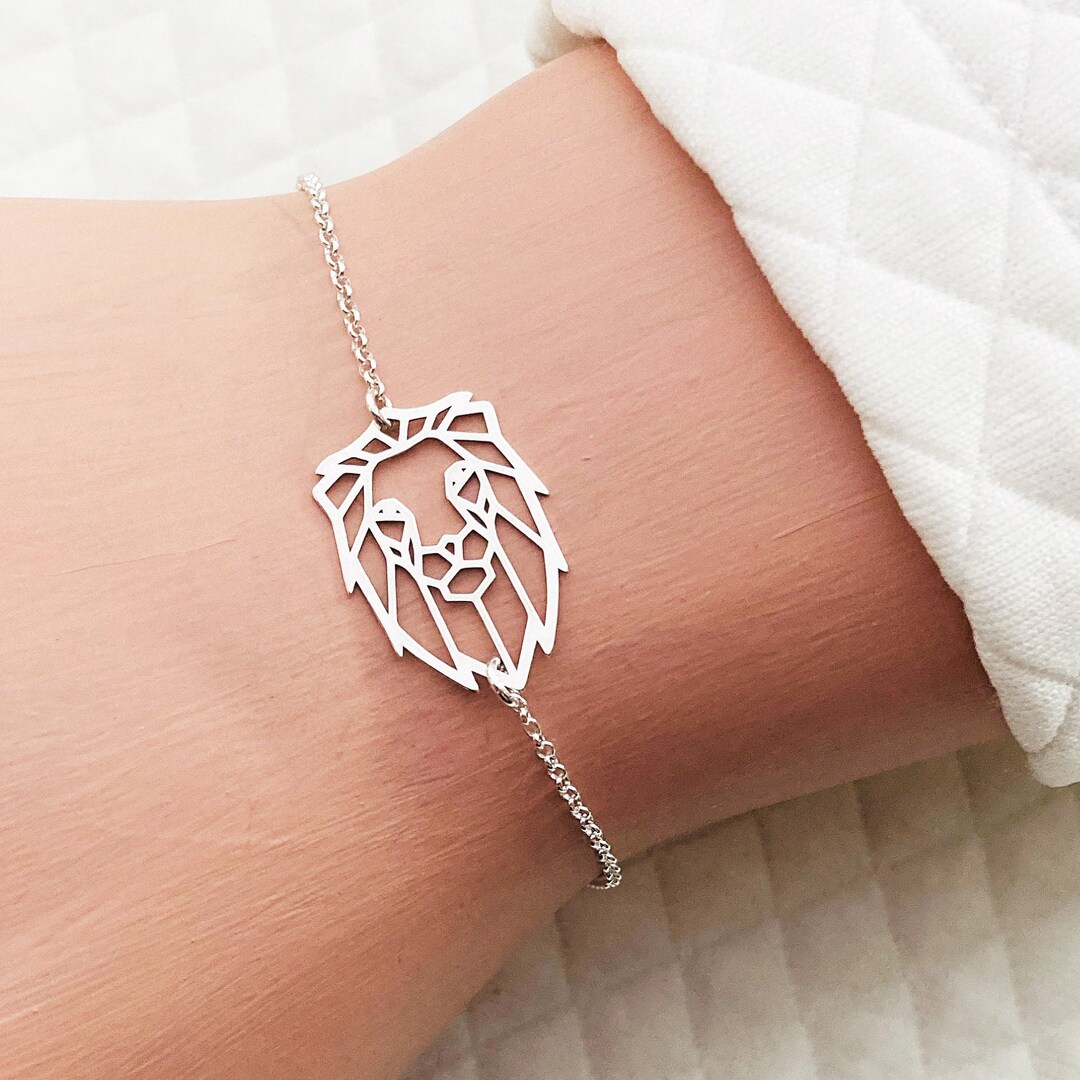 LION Bracelet, Dainty Lion Pendant , Geometric Lion, Cute LION Chain ...