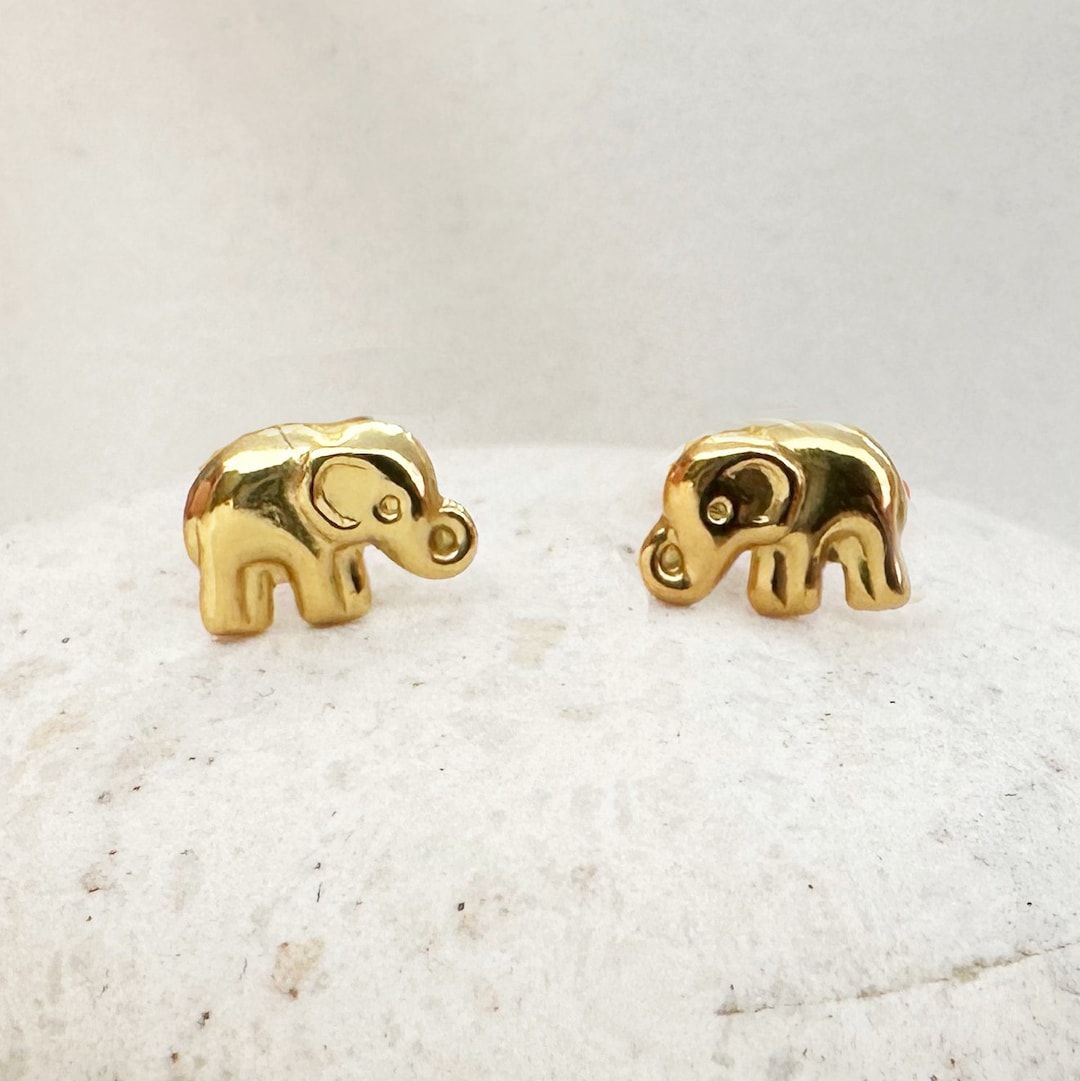 Gold Elephant Stud Earrings, Elephant Earrings, Handmade Posts, Big Wild Animal Earrings, Cute ...