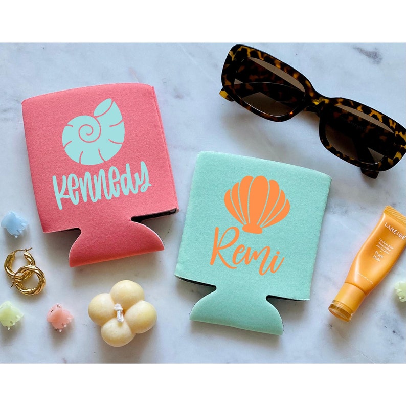 Personalized Shell Can Cooler Name Can Cooler Beach - Etsy