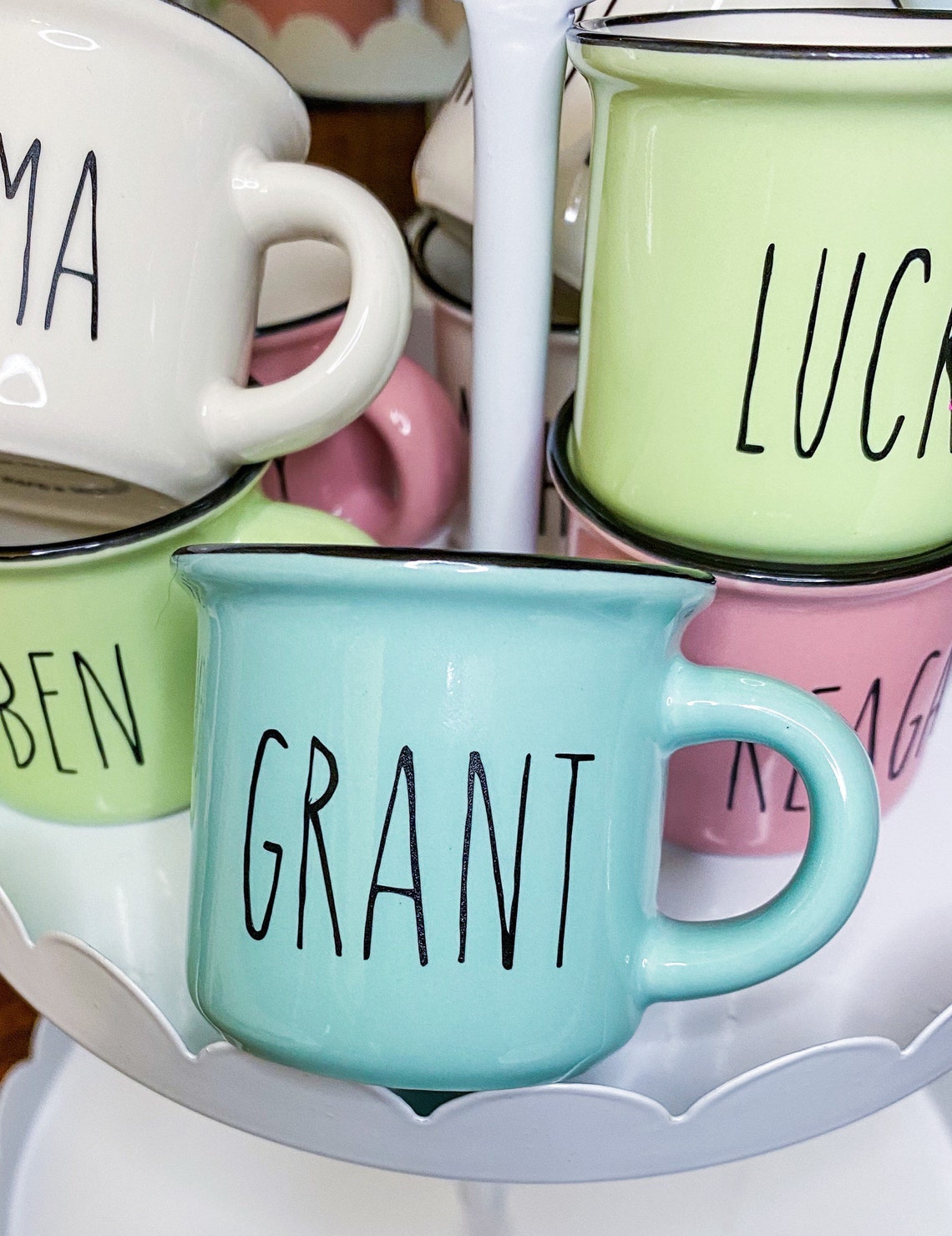 Espresso Sized Mini Mugs BLUE with Black Trim Personalized | Etsy