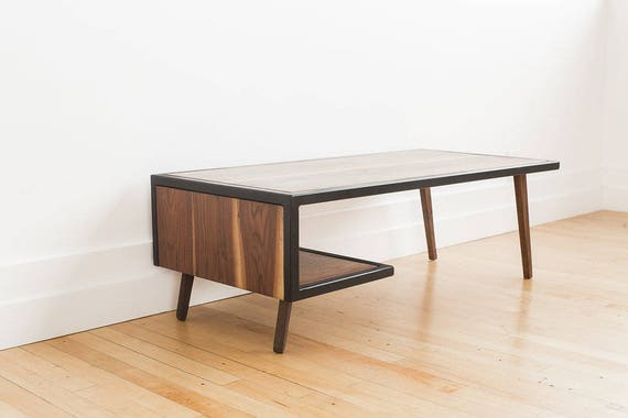 Wood Steel Coffee Table Metal Frame Mid Century Modern Industrial Furniture Living Room Small Walnut White Oak Wooden Handmade Handcrafted Etsy