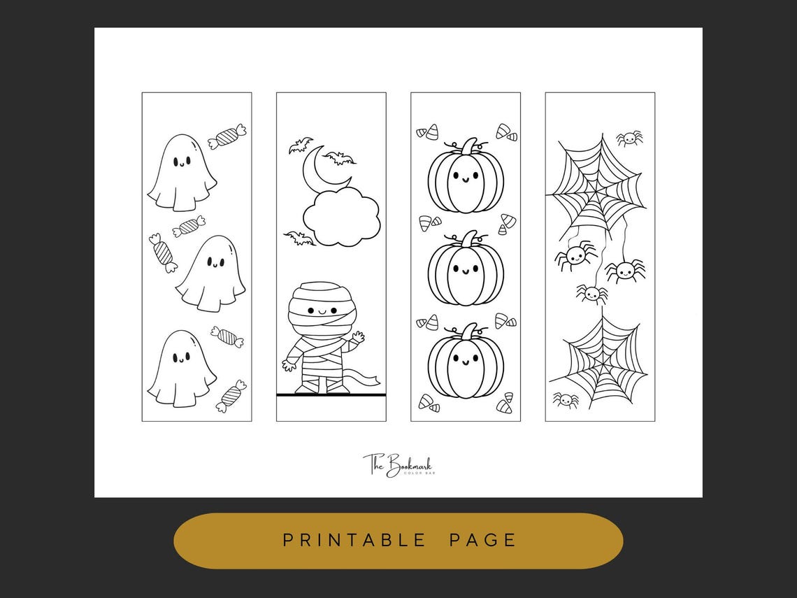 Cute Halloween Coloring Bookmarks for Kids, Halloween Coloring ...