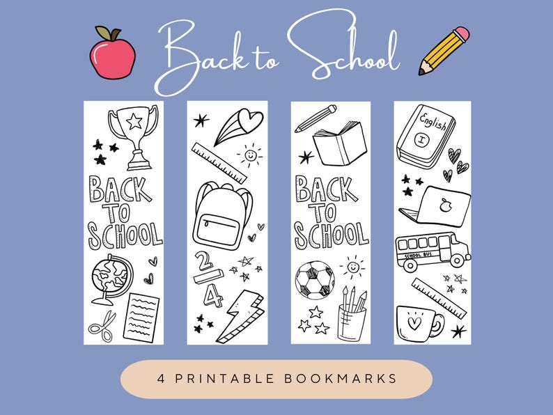Back to School Coloring Bookmarks | Books, School Supplies (printable ...