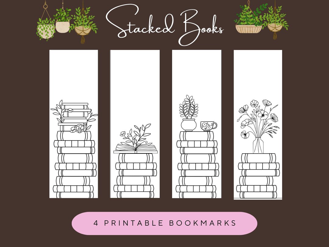 Stacked Books Coloring Bookmarks | Book Tracker (printable) - Etsy