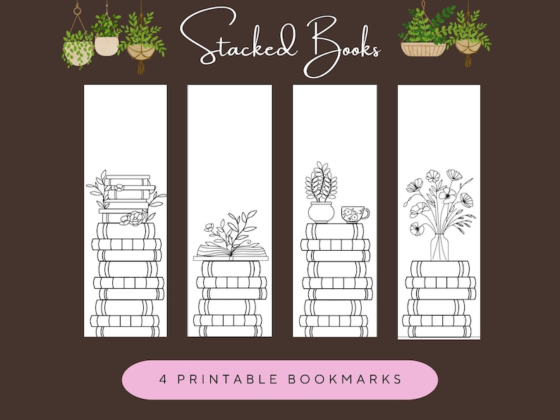 Stacked Books Coloring Bookmarks | Book Tracker (printable) - Etsy