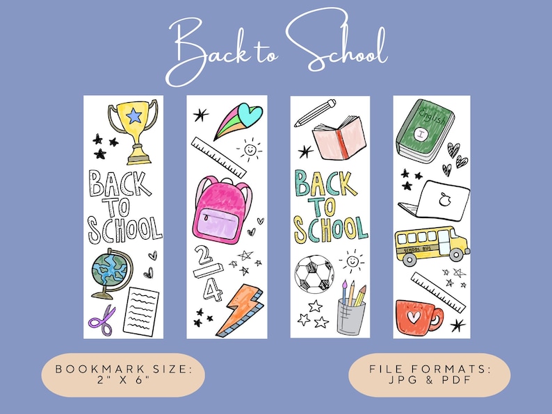 Back to School Coloring Bookmarks | Books, School Supplies (printable ...