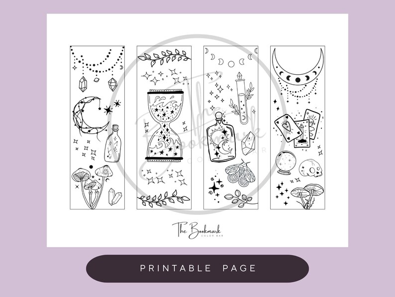 Witchy Coloring Bookmarks | Celestial, Tarot, Mystical Crystals, Moons ...