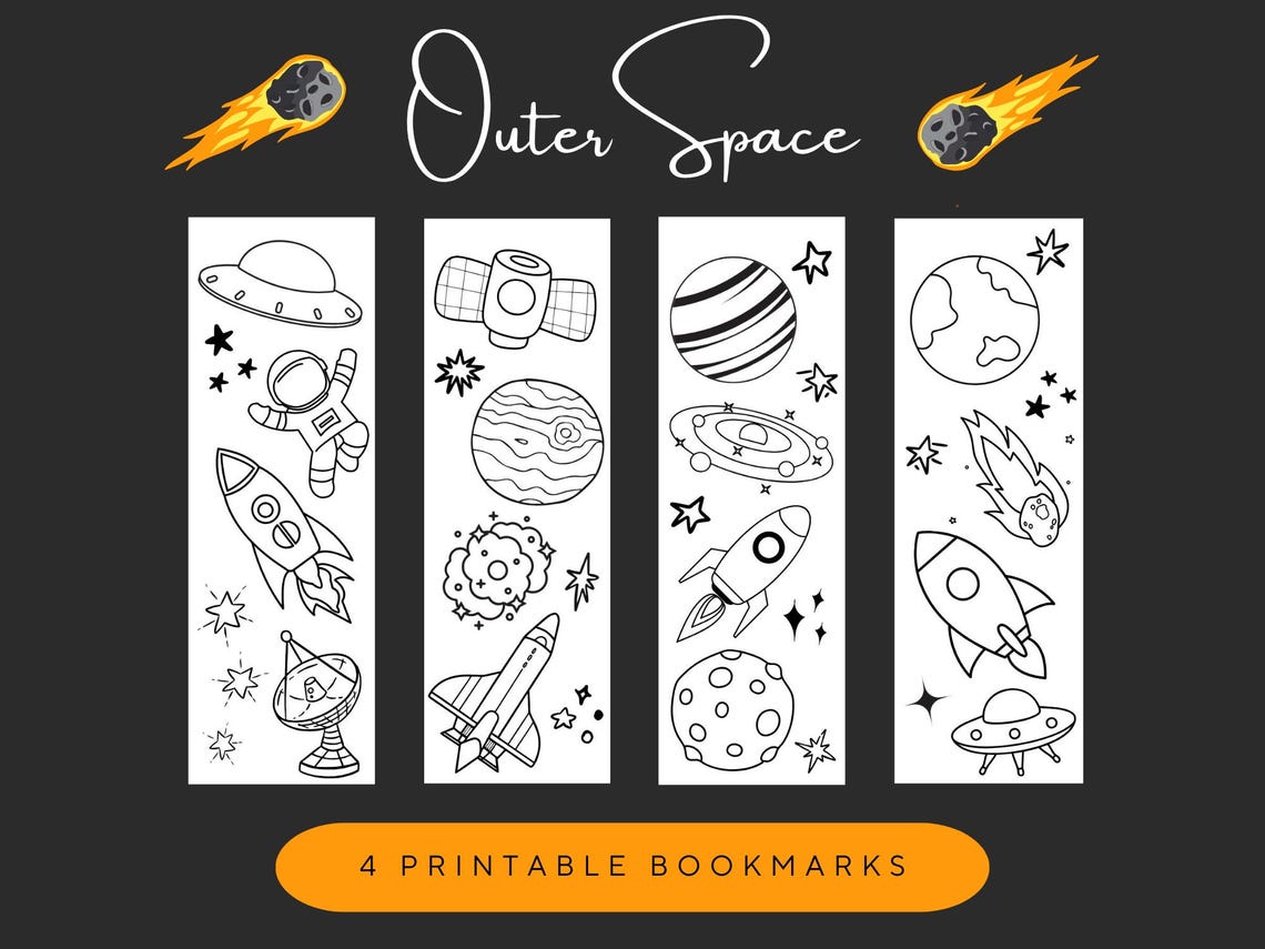 Outer Space Coloring Bookmarks | Rocket Ship Theme (printable) - Etsy