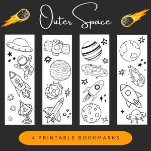 Outer Space Coloring Bookmarks | Rocket Ship Theme (printable) - Etsy