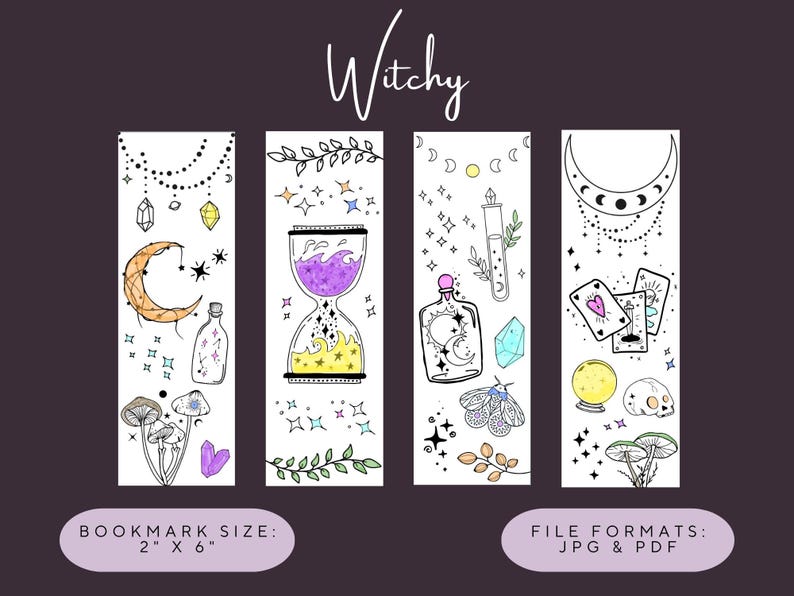 Witchy Coloring Bookmarks | Celestial, Tarot, Mystical Crystals, Moons ...