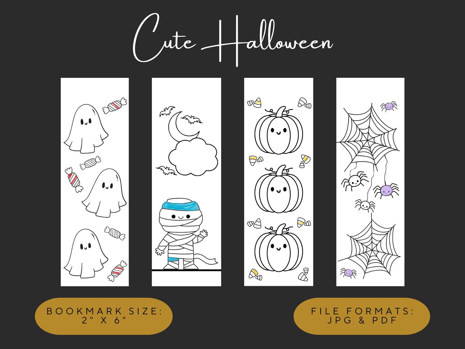 Cute Halloween Coloring Bookmarks for Kids, Halloween Coloring ...