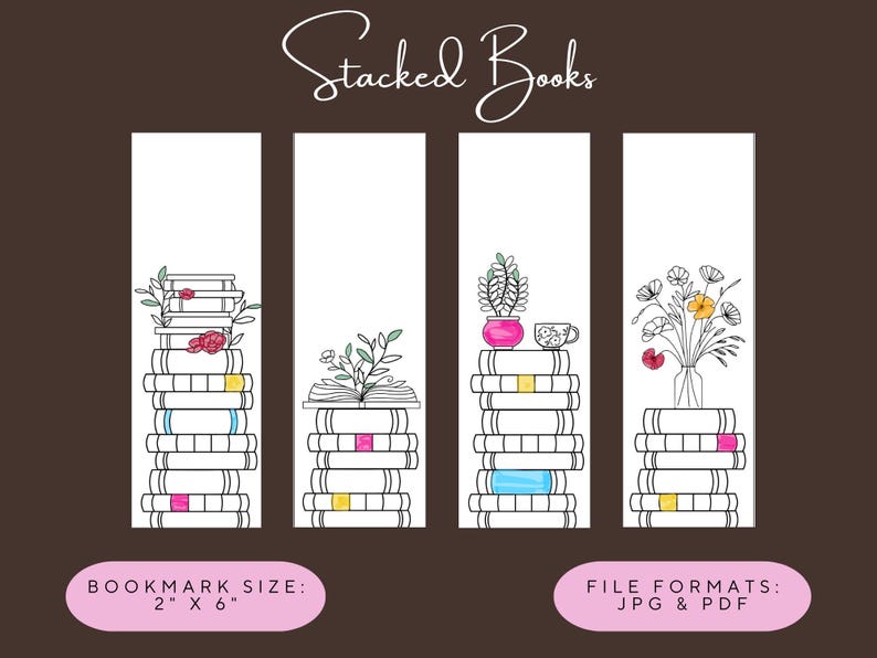 Stacked Books Coloring Bookmarks | Book Tracker (printable) - Etsy