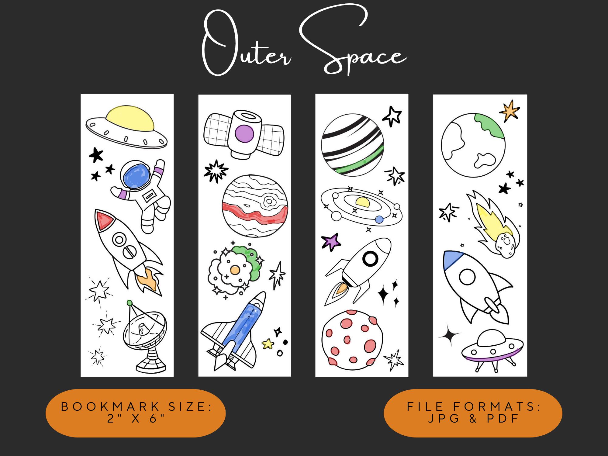 Outer Space Coloring Bookmarks | Rocket Ship Theme (printable) - Etsy