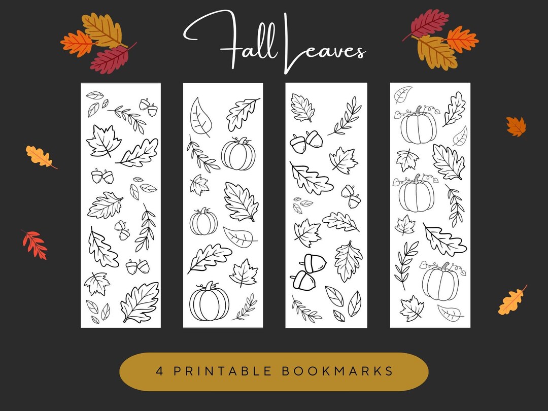 Fall Leaves Coloring Bookmarks | Acorns & Pumpkins (printable) - Etsy