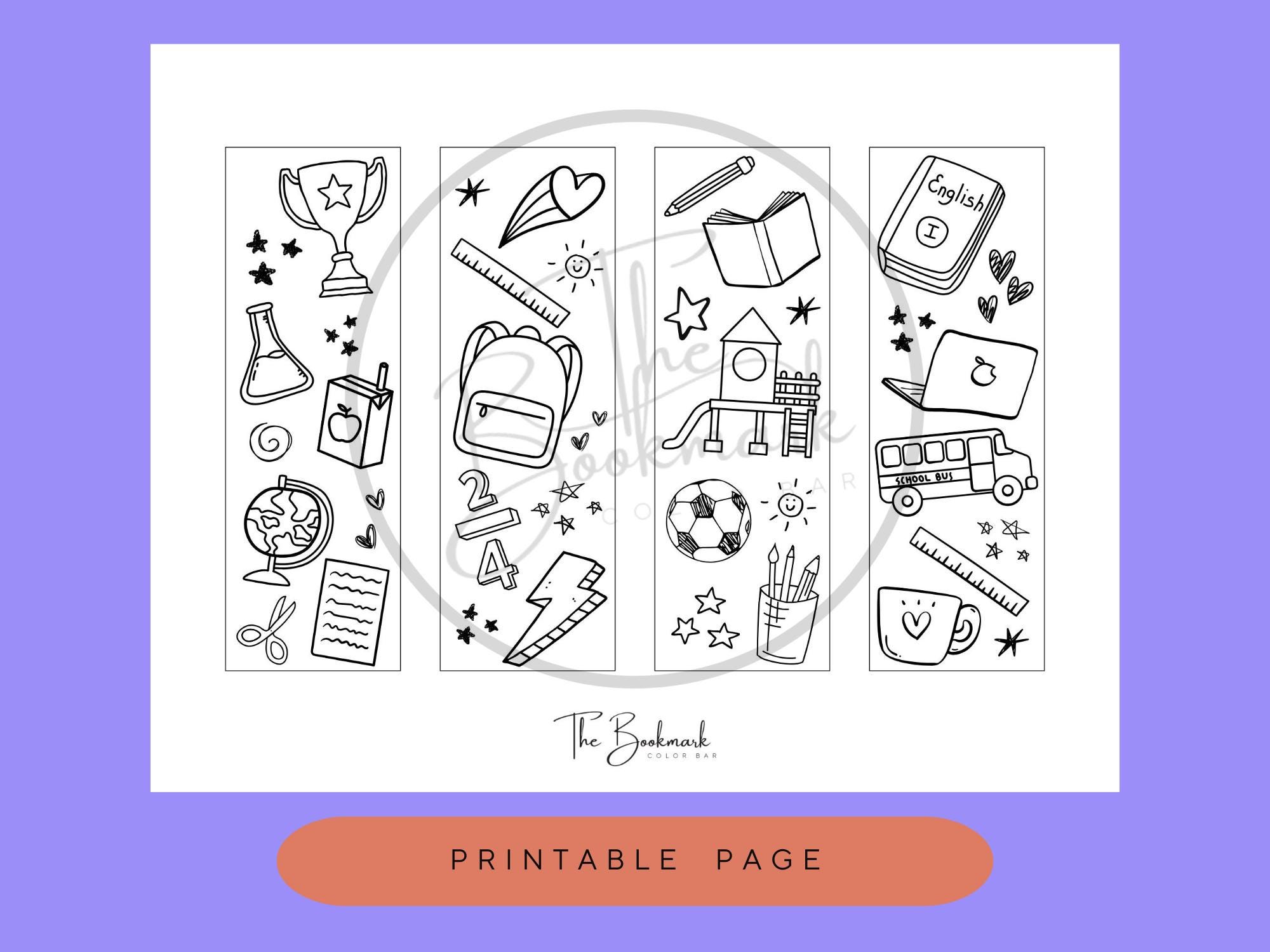 School Coloring Bookmarks | Classroom, Library, Teacher (printable) - Etsy