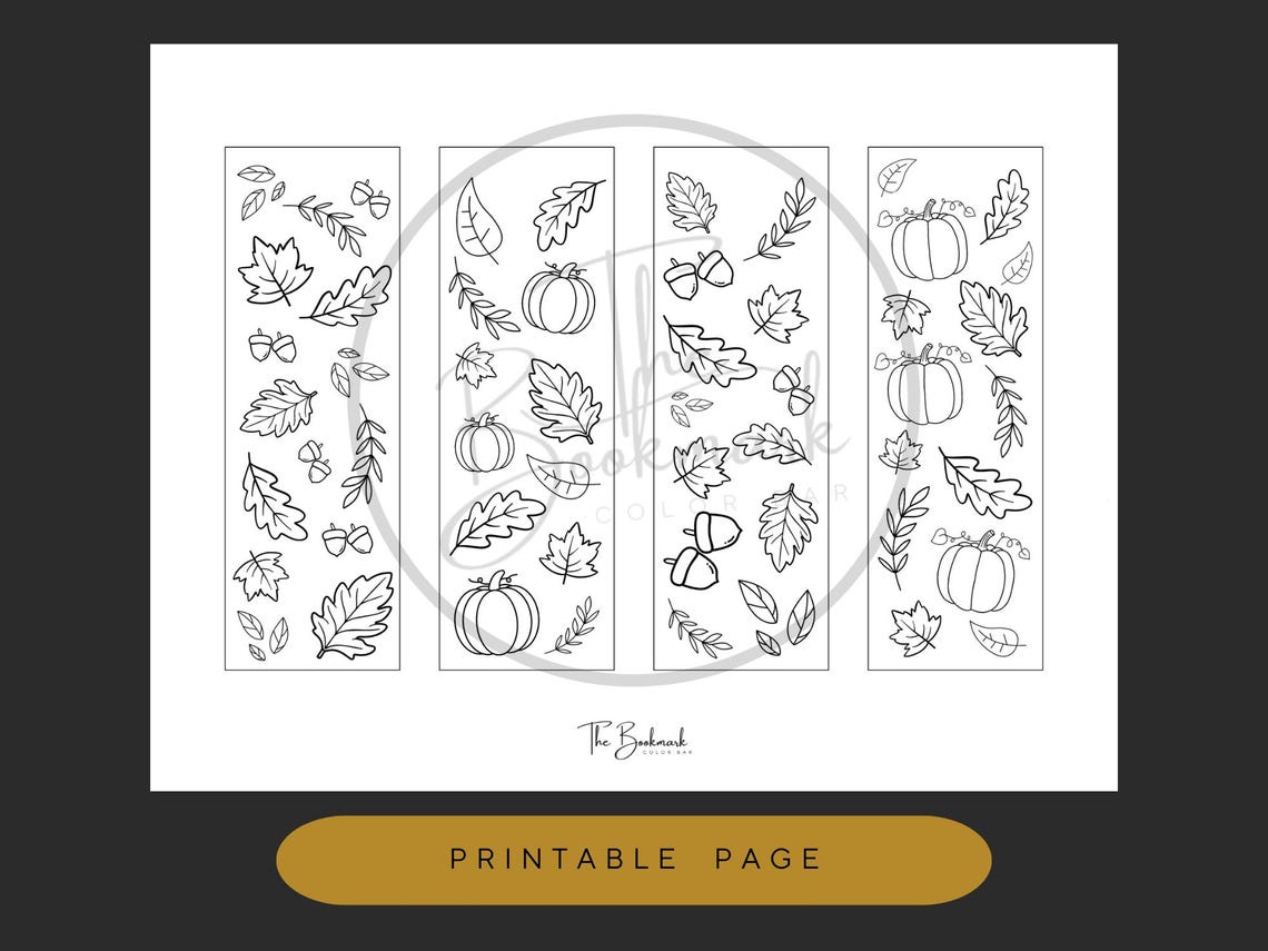 Fall Leaves Coloring Bookmarks | Acorns & Pumpkins (printable) - Etsy