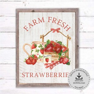 8 X 10 Farm Fresh Strawberries Design, Summer Farmhouse Home Decor ...