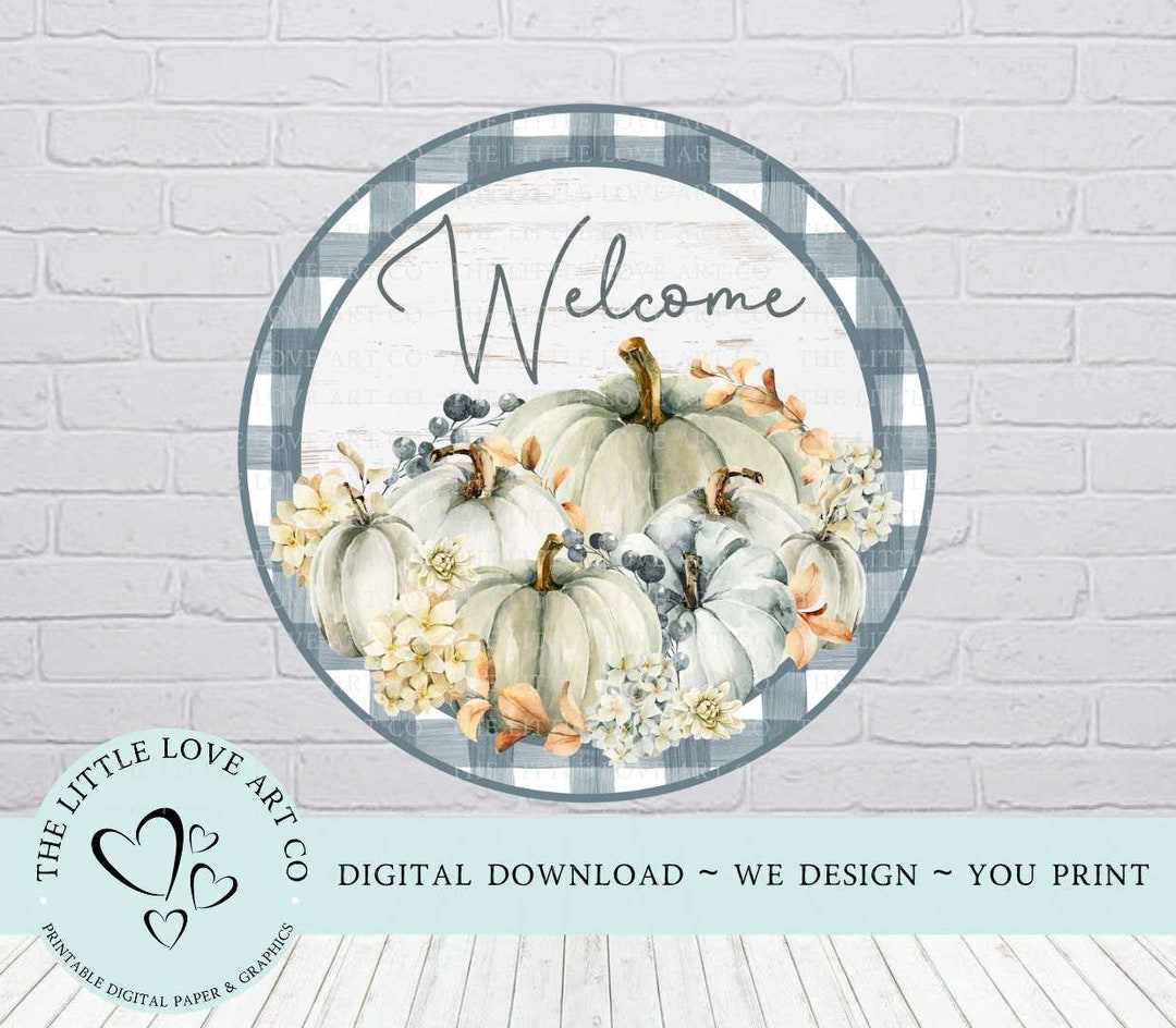 Welcome Pumpkins Fall Design, Blue Grey Pumpkins Hydrangea Wreath ...