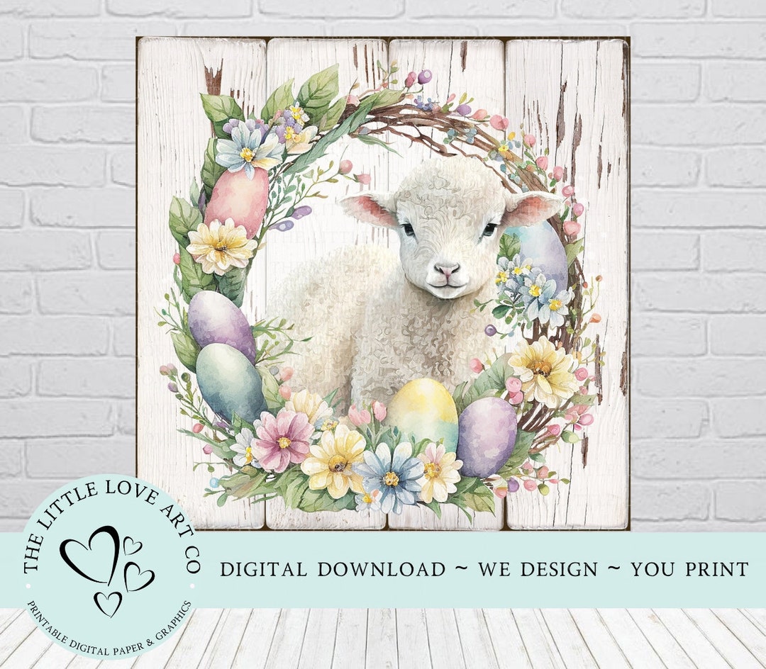 Lamb Easter Egg Wreath Design, Spring Flowers, Easter Wreath, Pastel ...