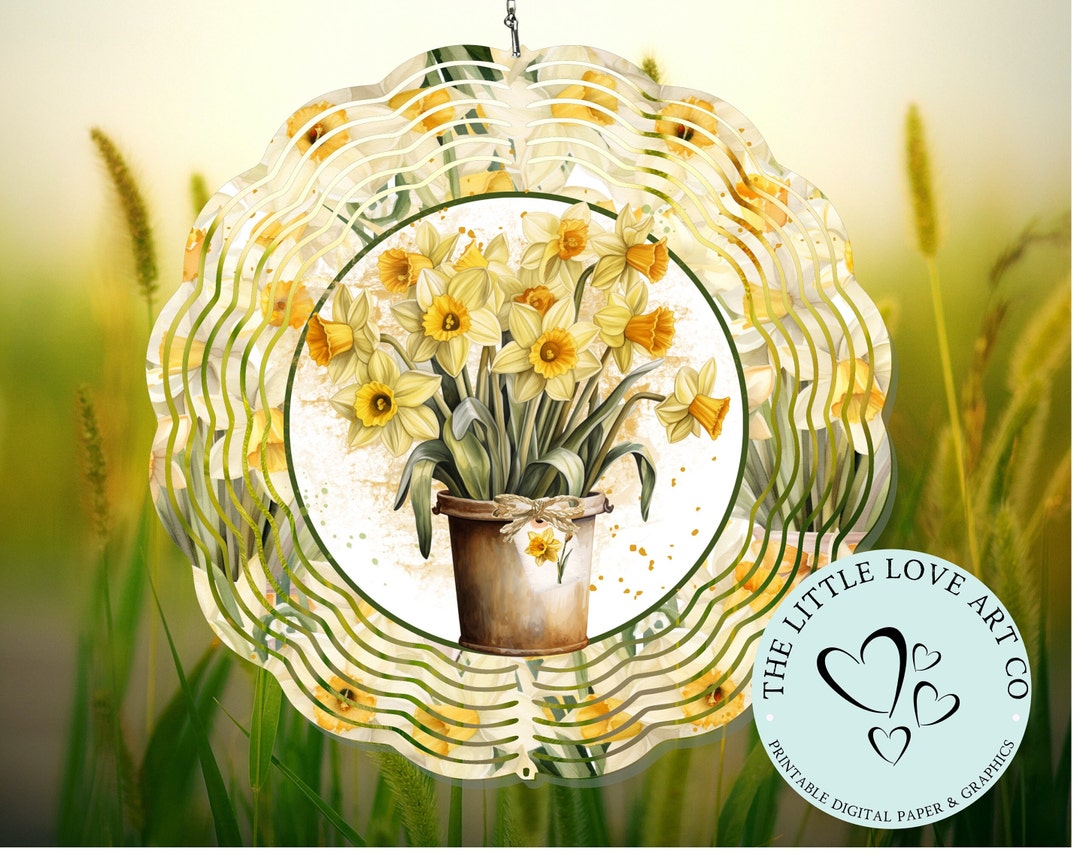 Daffodil Floral Yellow Wind Spinner Sublimation Design, Spring Flowers ...