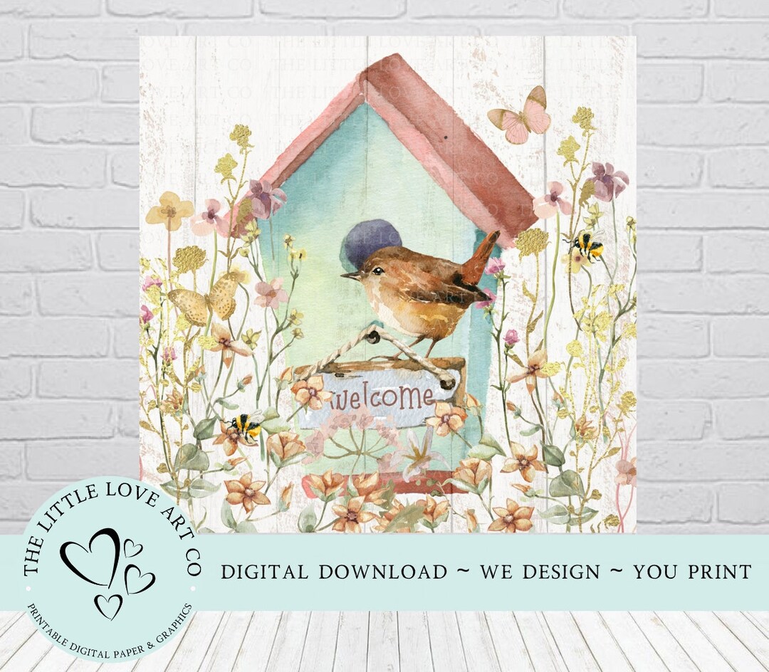 Bird House in Wildflowers Design, Garden Bird House Plaque, Spring ...