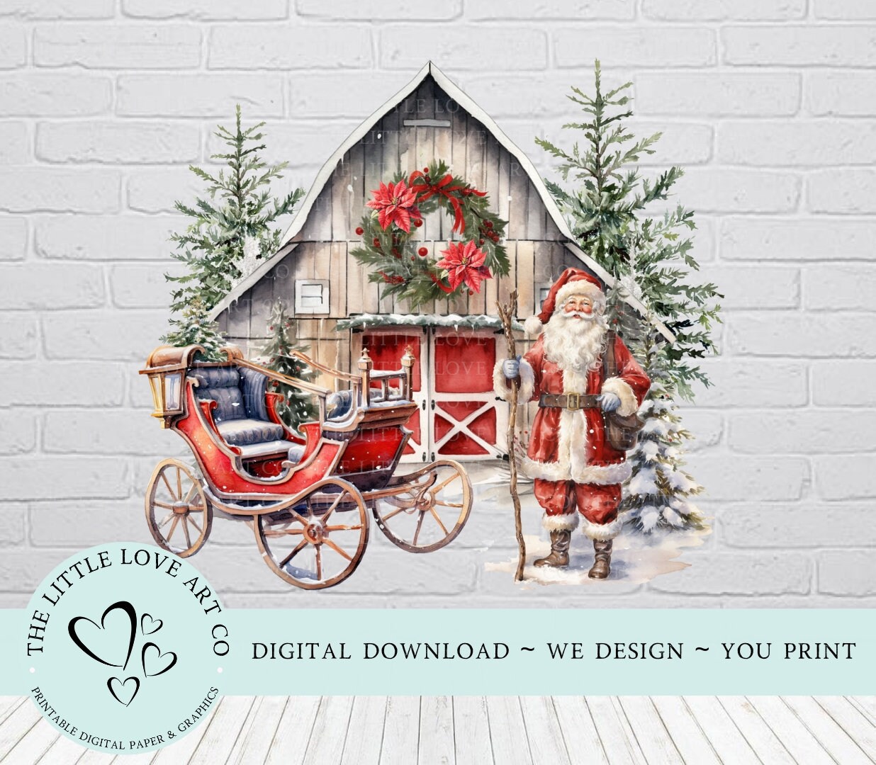 Christmas Barn PNG, Santa and Sleigh, Farmhouse Christmas Clip Art ...