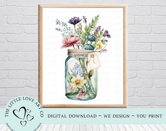Wildflower Mason Jar Watercolor - Etsy