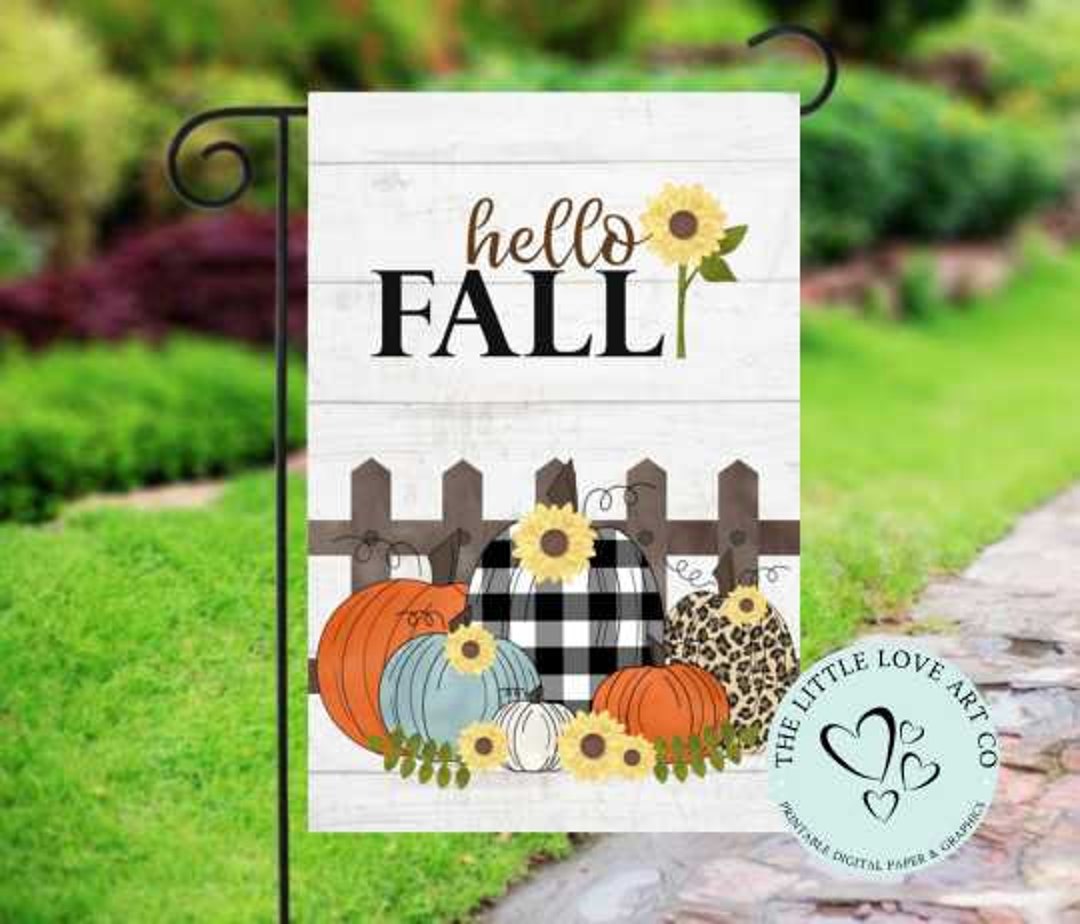 Hello Fall Garden Flag, Autumn Fall Decor Yard Flag PNG, Pumpkin ...