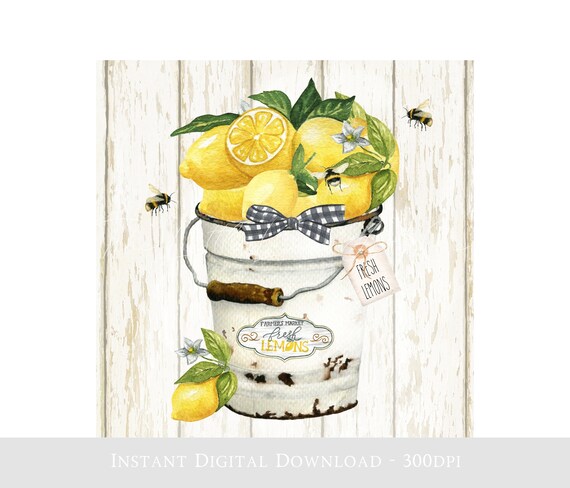 Rustic Bucket Lemons Bees Design Farmhouse Decor Spring Home | Etsy