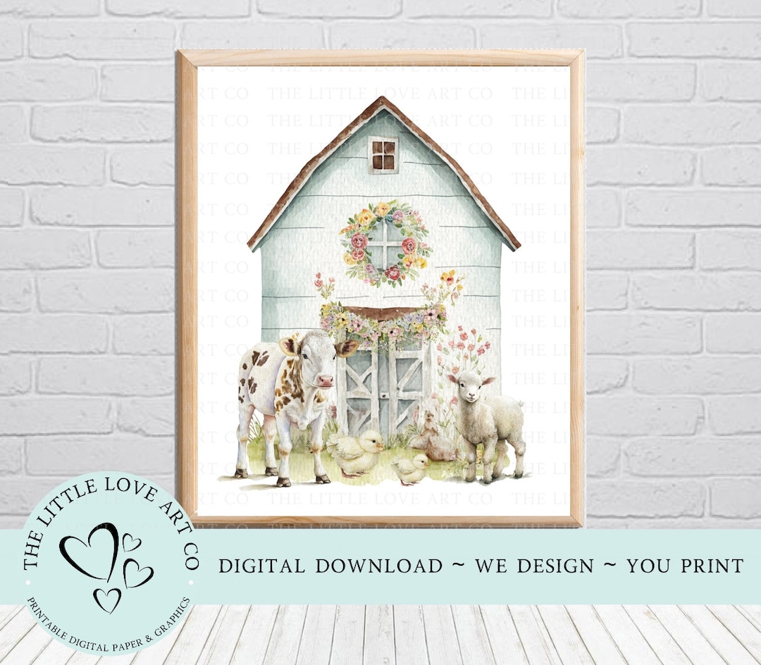 8 X 10 Spring Farm Barn Wall Art Print, Spring Animals Print, Farmhouse ...