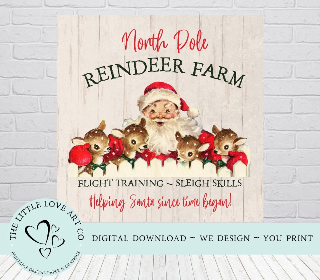 North Pole Reindeer Farm Vintage Santa PNG, Santa Reindeer Christmas ...