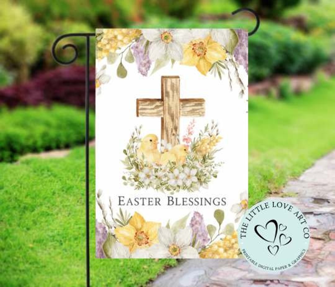 Easter Blessings Spring Garden Flag, Spring Decor Yard Flag PNG, Easter ...