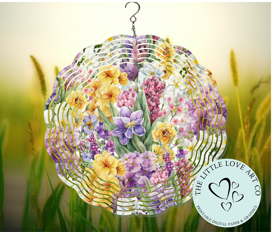 Purple Bright Floral Wind Spinner Sublimation Design, Orchid, Hydrangea ...