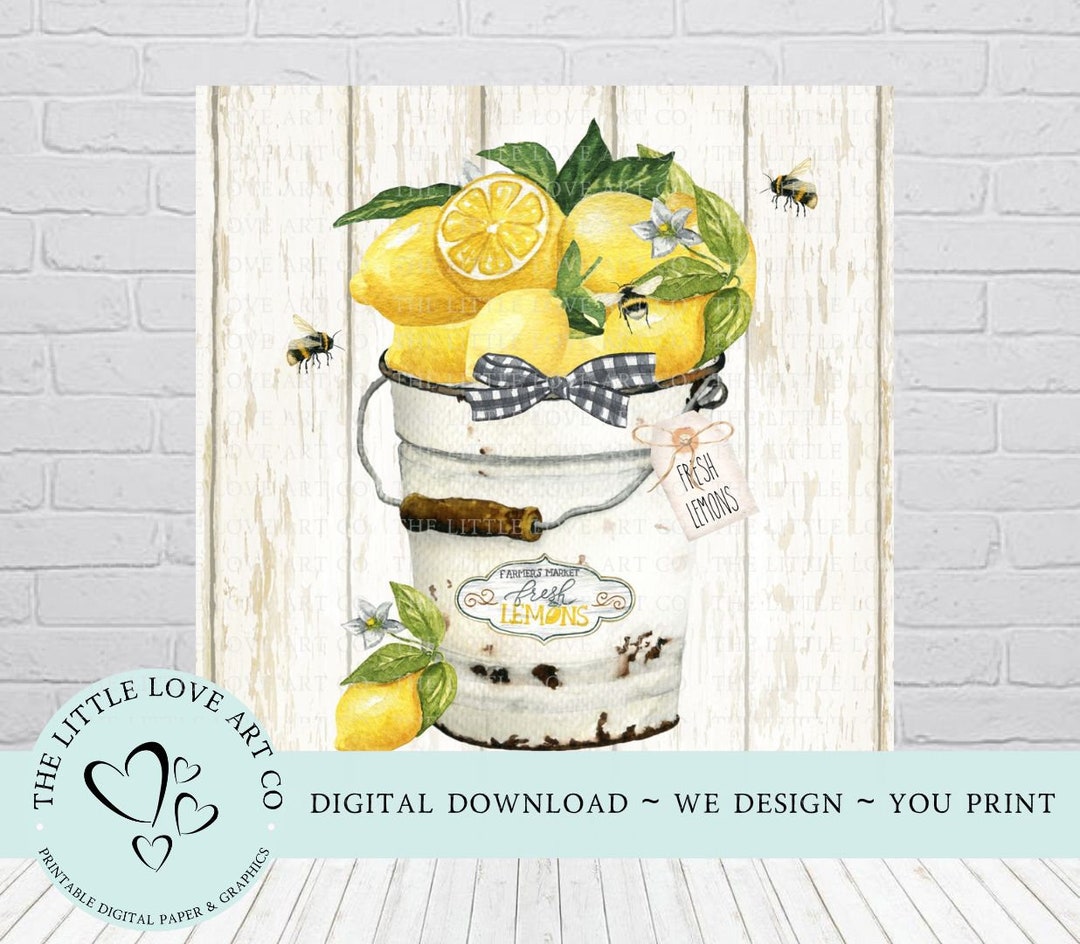 Rustic Bucket Lemons and Bees Design, Farmhouse Decor, Summer Home ...